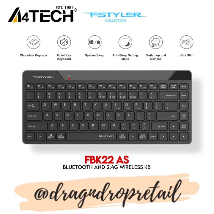 A4TECH FSTYLER FBK22 AS Bluetooth & 2.4G Wireless Mini Keyboard, Ultra ...