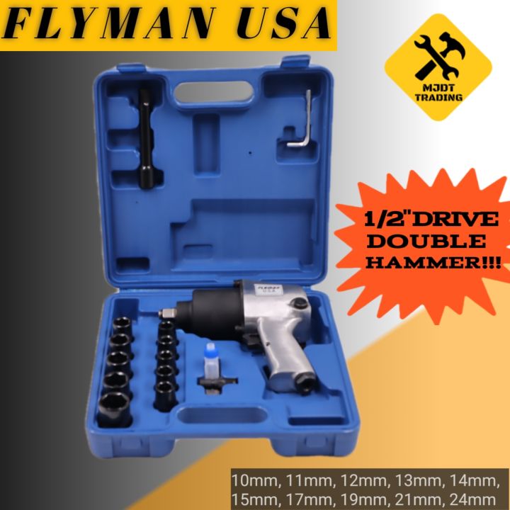 ORIGINAL FLYMAN USA 1/2" TWIN-HAMMER PNEUMATIC AIR IMPACT WRENCH SET ...