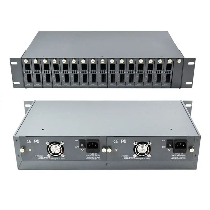 2U 16 Slots Rack-Mounted Fiber Optical Media Converter Chassis with 2 ...