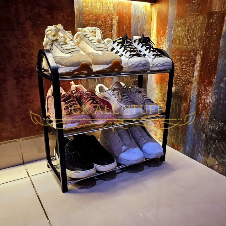 Rak Tempat Sepatu Sandal Sendal Stainless Steel Besi Plastik Susun 3 ...