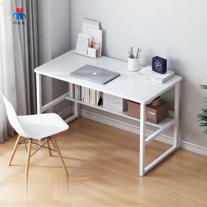 [Onhand]80/100/120cm Study Table With Rack Double Layer Computer Table ...