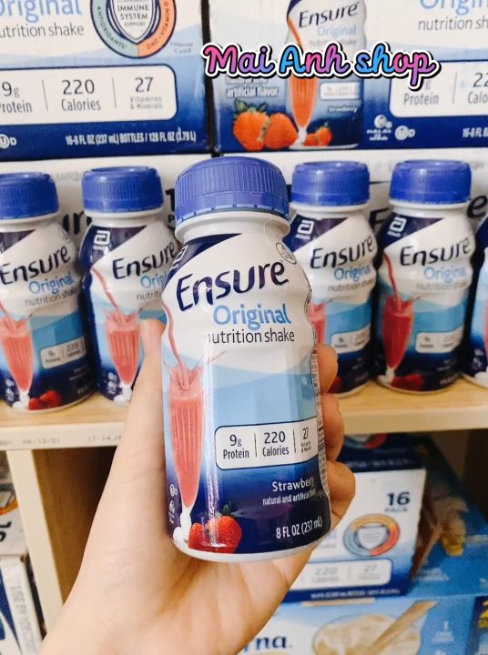 Thùng 16 chai sữa nước Ensure dâu Original Strawberry 237ml của Mỹ bổ ...
