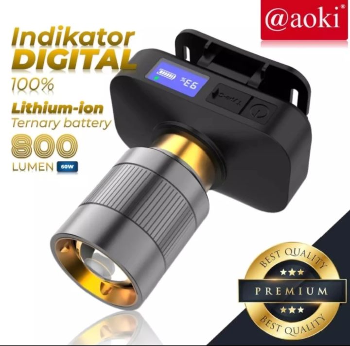 Aoki Senter Kepala Zoom Terbaru 800 Lumen Cahaya 60 Watt Indikator ...