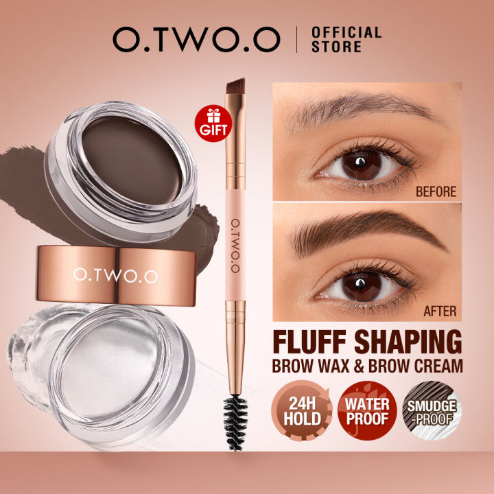 O.TWO.O 2 In 1 Eyebrow Cream& Bow Wax With Brush 3 Colors Long Lasting ...