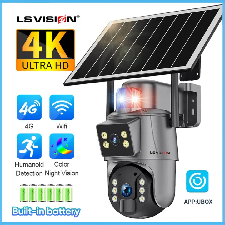 LS VISION 4K 8MP UBOX WIFI/4G Dual Lens Solar CCTV Camera IP66 Outdoor ...