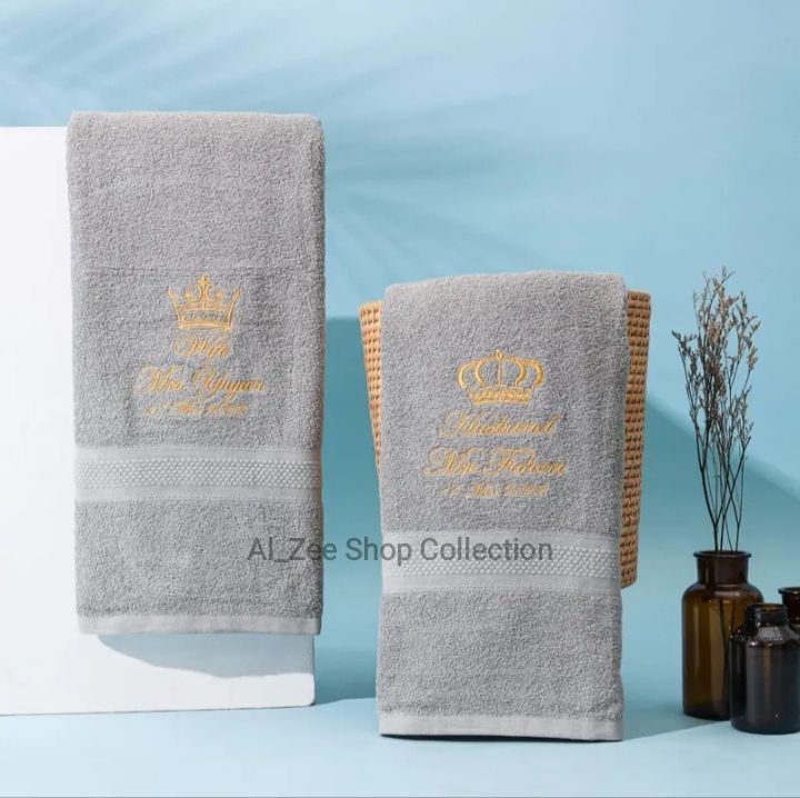 Handuk Couple Plus Bordir -Abu D-05/ Handuk Wedding / Kado pernikahan ...