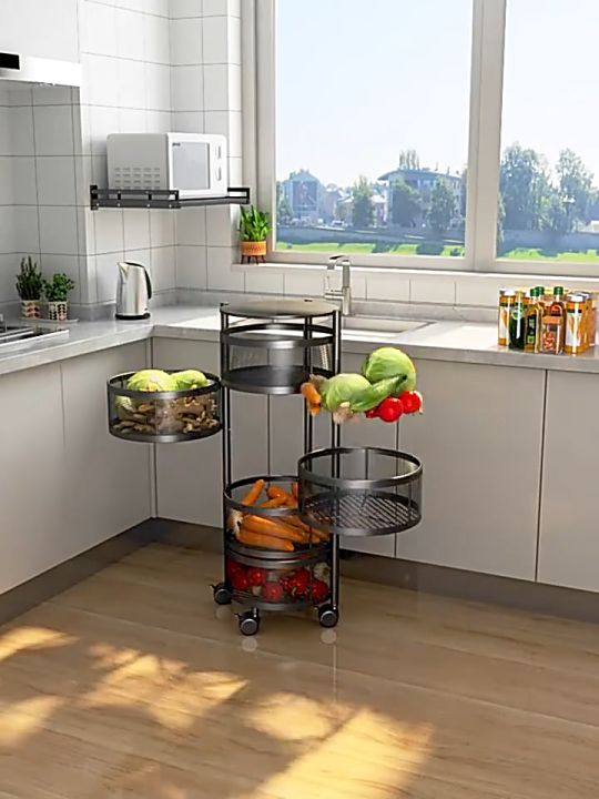 3 Layer - 4 Layer Rotatable Kitchen Utility Trolley Cart Shelf Storage ...