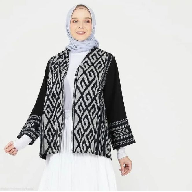 blazer tenun hitam simple lengan polos tumpal bawah | Lazada Indonesia