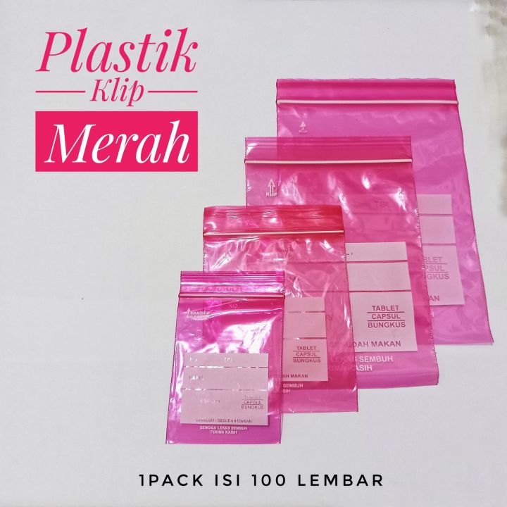 Plastik Klip Obat Sablon Ukuran 5×8/7×10/8.7×13/10×15 Warna Merah(100 ...
