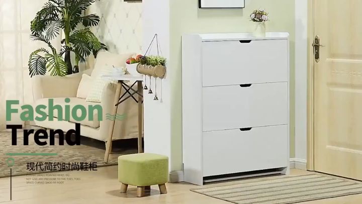 Shoe Cabinet 3-layer Shoe Rack Organizer Wood Flip Shoe Cabine Storage ...