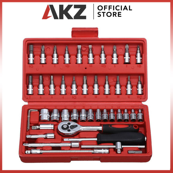 AKZ 46pcs/set Tool Box Car Motorcycle Repair Set Hand Tools Home Service Motor DIY Quick Ratchet ...
