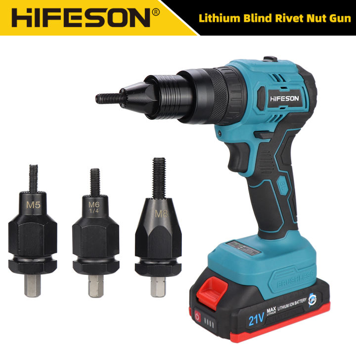 HIFESON 18V Electric Rivet Tool Rechargeable Riveter Riveting Nut Tool ...