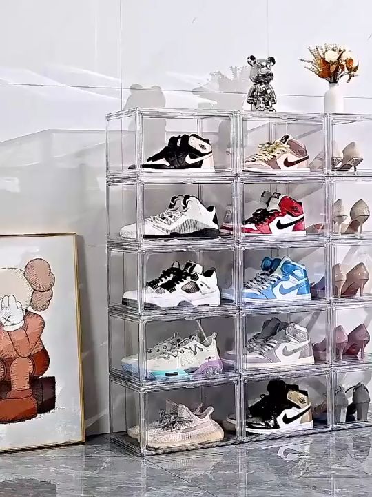 DEEYO New Acrylic Sneaker Shoe Box Shoe Storage Box Magnetic Stackable ...