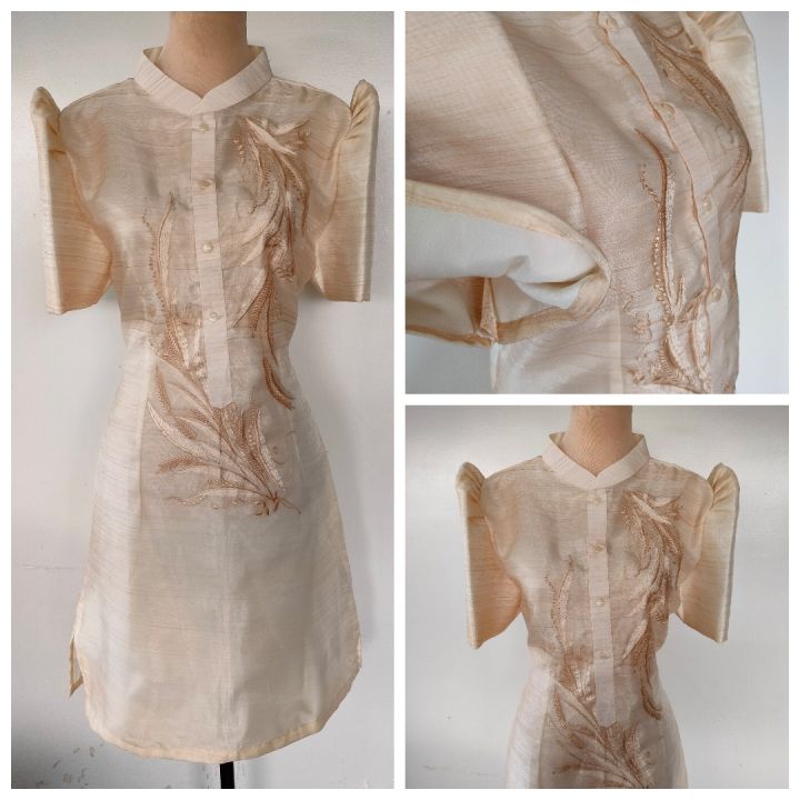 Modern Filipiniana graduation pictorial ladies barong dress close neck ...