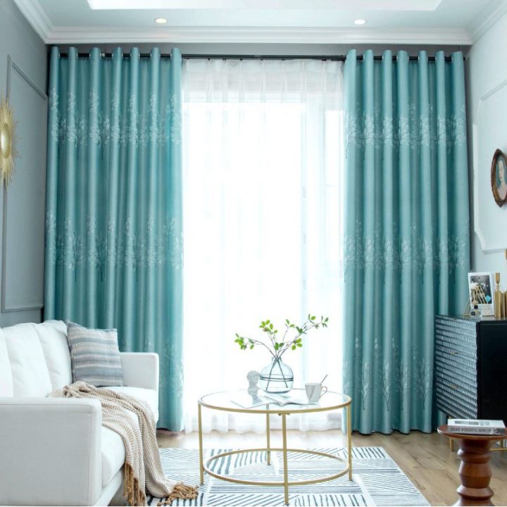 AnneyOneDecor Blue Blackout Curtains for Bedroom Jacquard Design Living ...