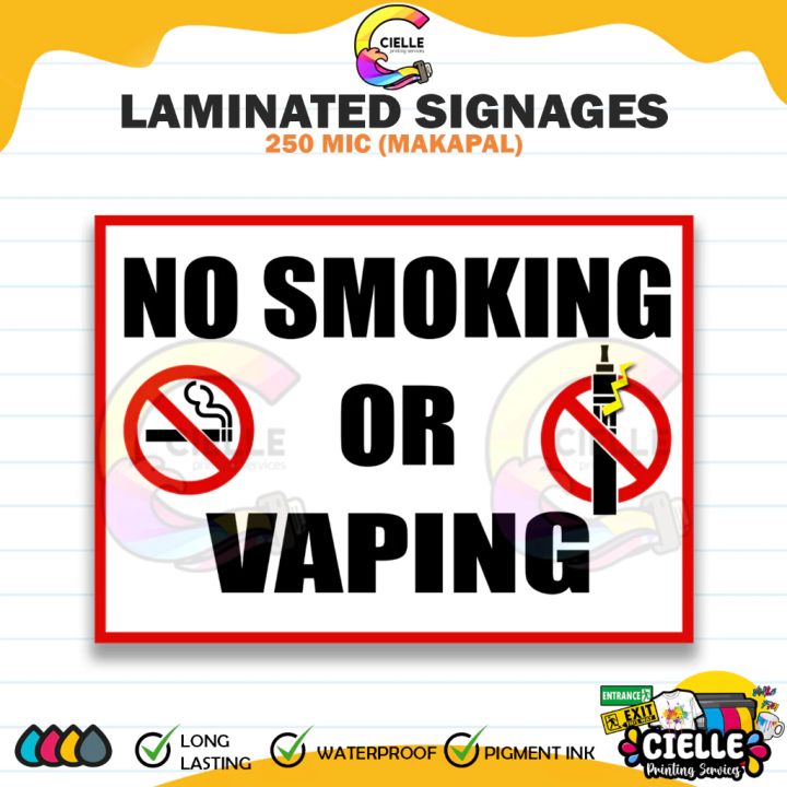 No Smoking or Vaping - LAMINATED SIGNAGE - Waterproof (Makapal) | Lazada PH