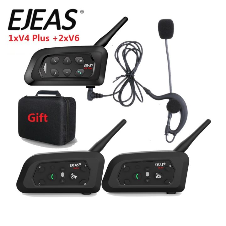 EJEAS V4C V6 3 Users Football Referee Intercom Headset 1200M Full ...