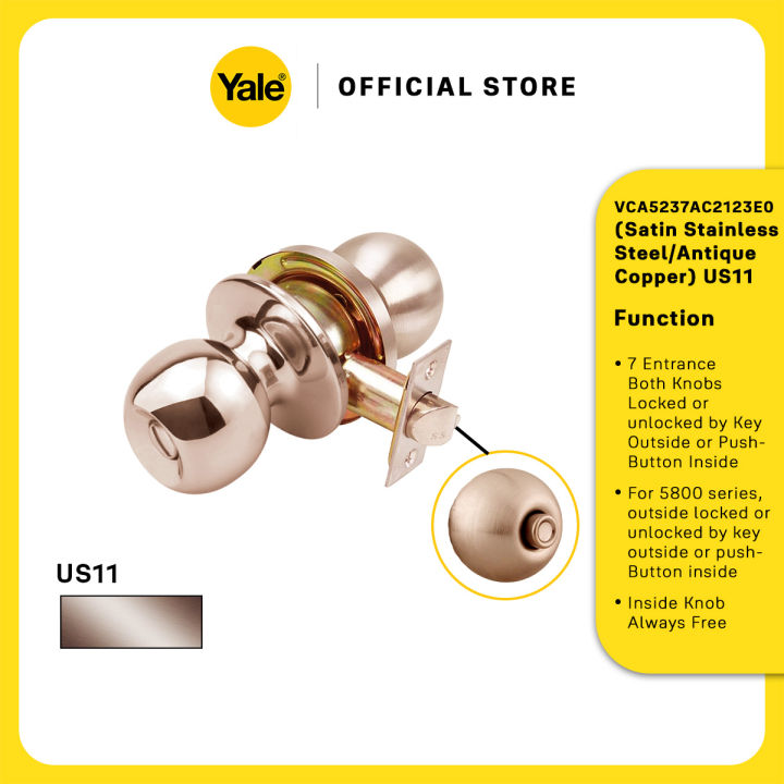 Yale CA5237 US11 60mm Standard Duty Cylindrical Door Lock Knob Set ...