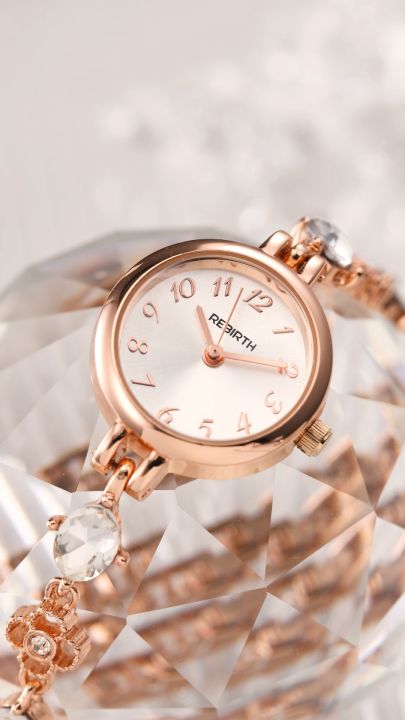 REBIRTH Jam Tangan Wanita Elegan Kasual Bulat Tali Gelang Kristal ...