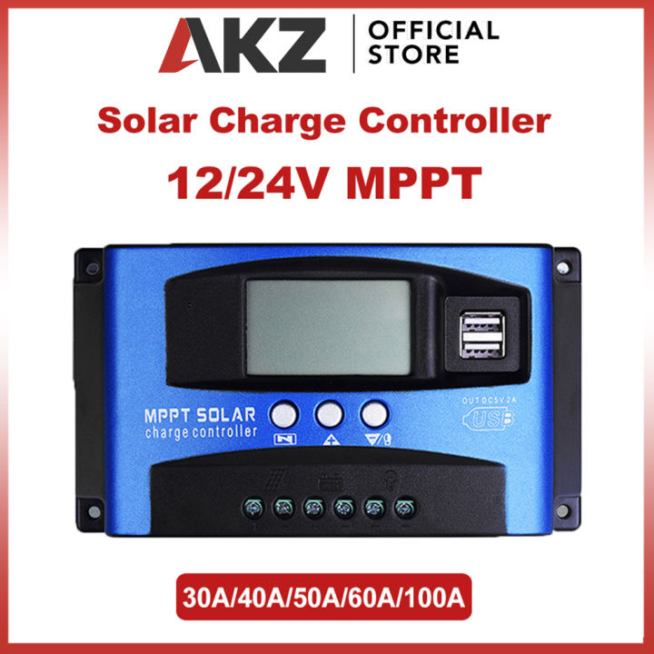 AKZ MPPT Solar Charge Controller 100A 60A 50A 40A 30A Solar Panel Regulator Power Dual USB LCD ...