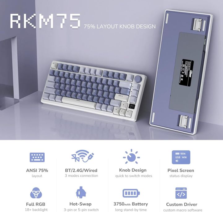 RK ROYAL KLUDGE M75 81 Keys Gasket Mounted Keyboard Hot-Swappable ...