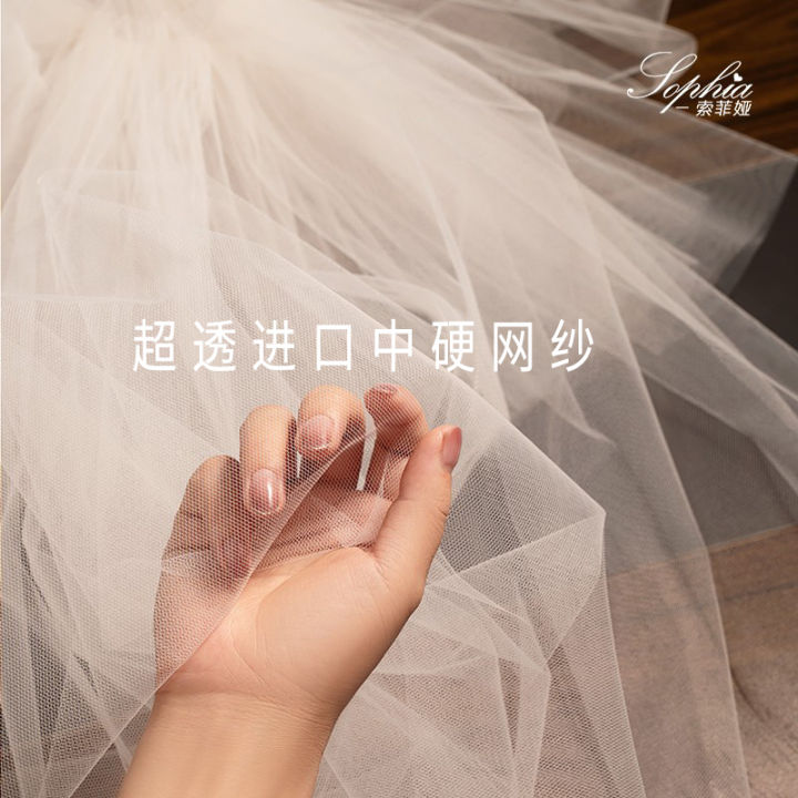 Ultra Transparent Medium Hard Rice White Shroud Bridal Wedding Veil ...
