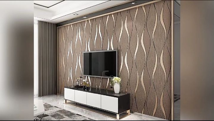 Wallpaper Stiker Dinding Ruang Tamu Motif Garis Wave Gelombang Moderen ...
