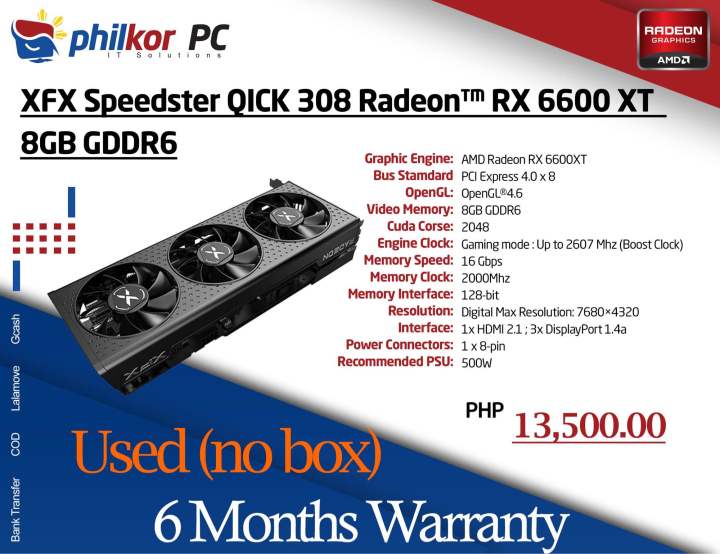 Xfx Speedster Qick 308 Radeon Rx 6600xt Used Graphics Card Lazada Ph