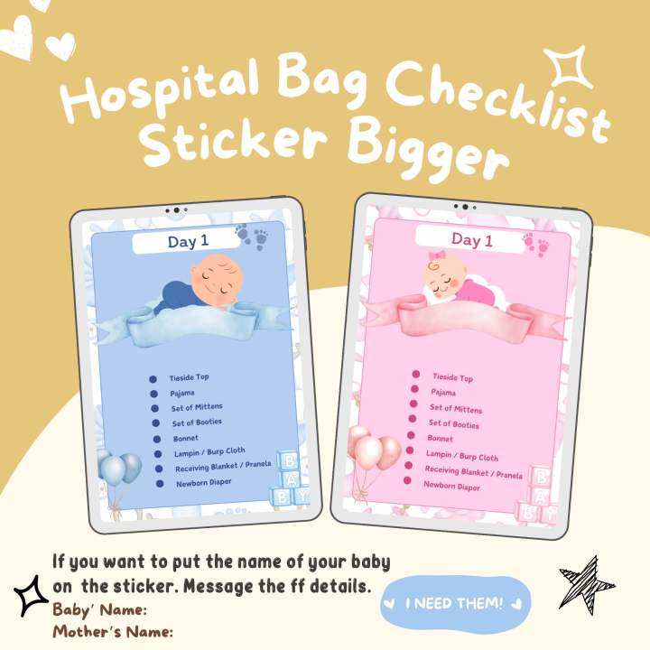 Bigger Hospital Bag Checklist Sticker for Ziplock | Baby mommy ...
