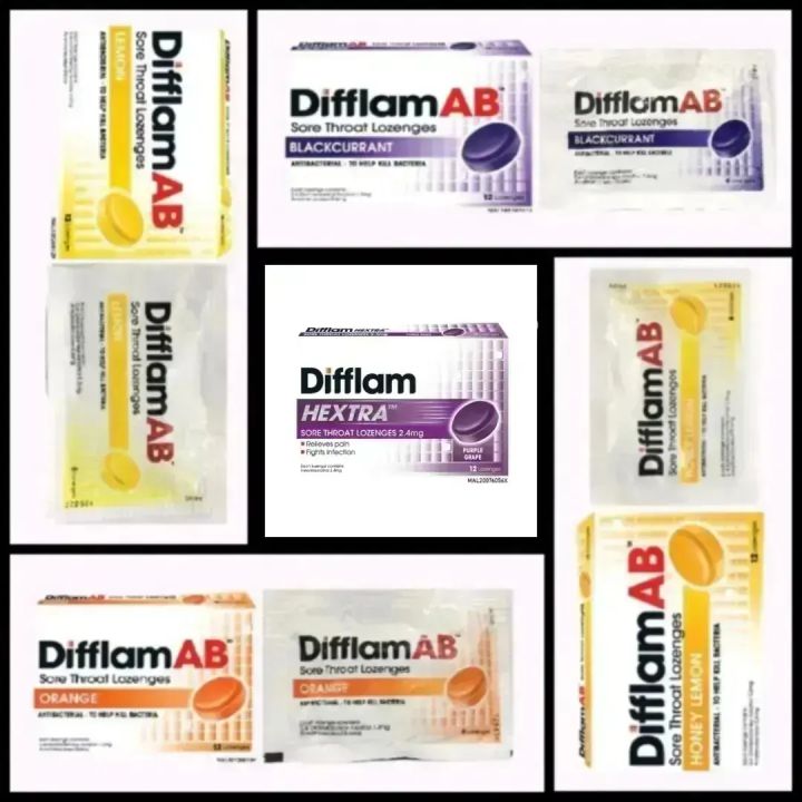 DIFFLAM AB & HEXTRA Sore Throat Lozenges 6's & 12's Blackcurrant Honey ...