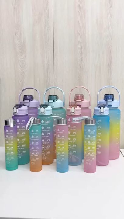 Home2U🏡 3 in 1 set Gradient Water Bottle with Straw High Capacity Food ...