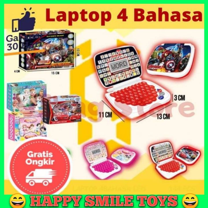 PROMO Mainan Edukasi Anak Laptop Buat Belajar 4 Bahasa Karakter Lucu ...