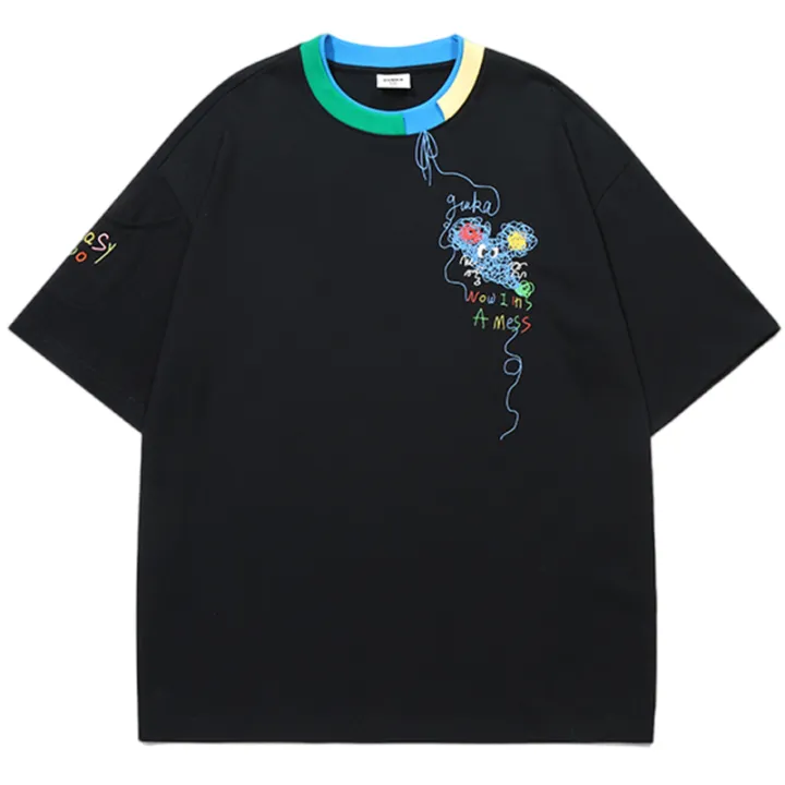 Guuka | เสื้อยืดสีดำทรงหลวม ผ้าฝ้าย | Lazada.co.th