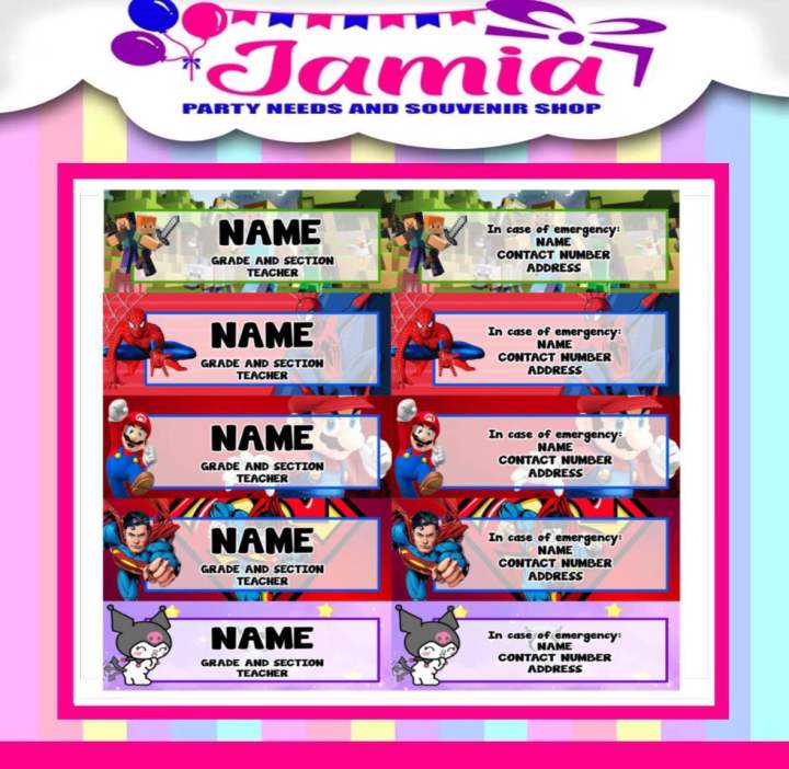 Laminated/PVC Name Tag for School Available All Characters | Lazada PH