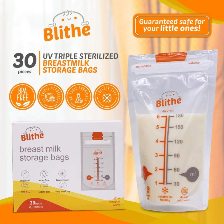 blithe breast milk storage bags 30pack 180ml breastmilk pump container ...