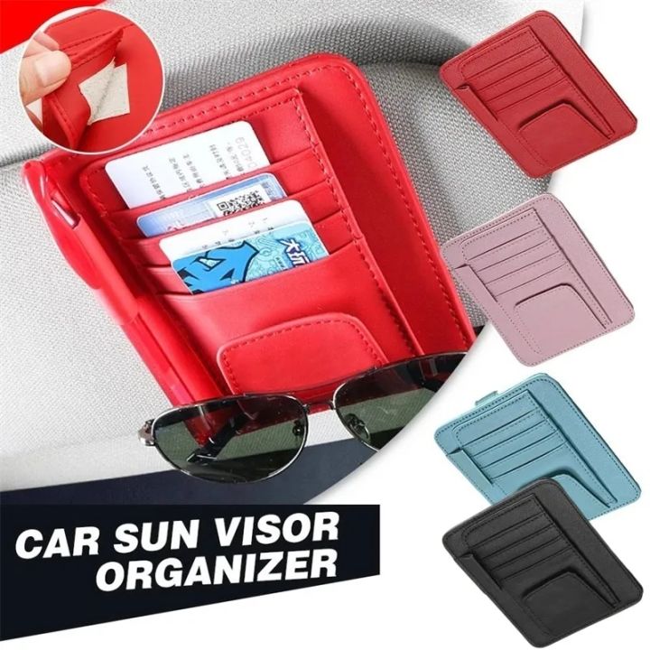 Car Sun Visor Organizer Multi-Pocket Leather Sunglasses Holder Storage ...