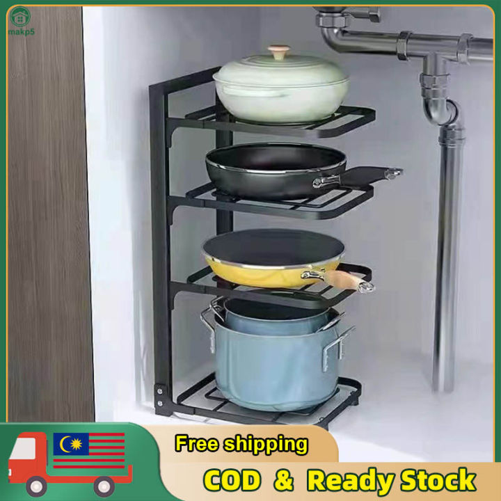 4-Tier Adjustable Free-Standing Pot and Pan Rack Organizer Cabinet ...