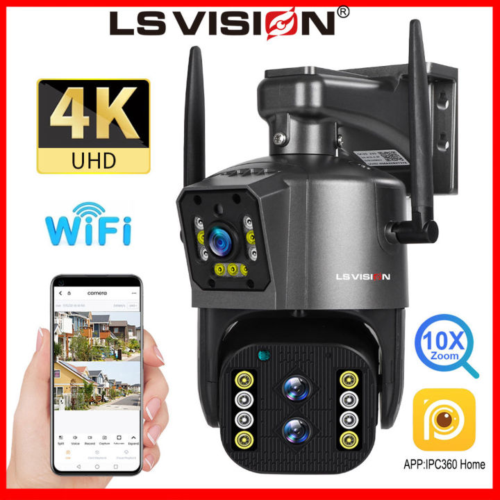 LS VISION Dual Lens 4K 8MP Linkage Camera 10X Hybrid Optical Zoom PTZ ...