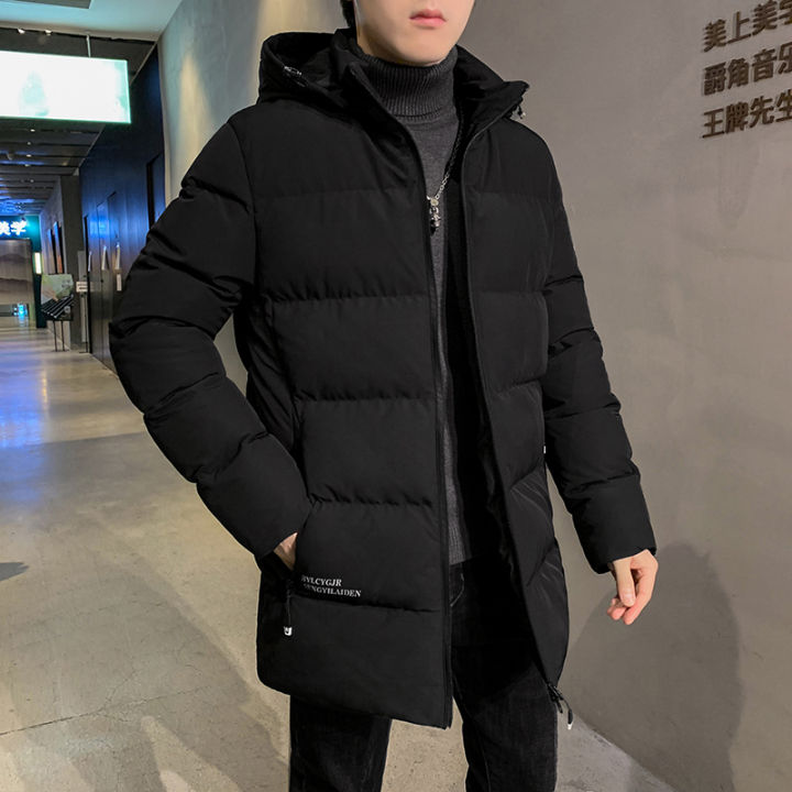 Mid Length Long Length Cotton-Padded down Coat Men's Winter New Youth ...