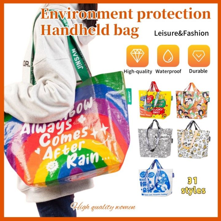 Hadiah kreatif beg membeli-belah genggam warna percetakan beg tenunan ...