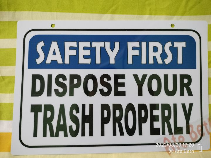 Safety First Dispose your Trash Properly Signage PVC Plastic (Like ID ...