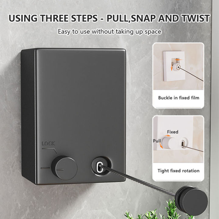 MISN 4.2MTelescopic Invisible Wall Hanging Clothesline Retractable ...