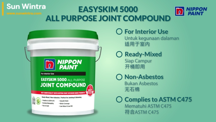 Nippon Paint All Purpose Joint Compound 5kg / Easyskim 5000 Tampal ...