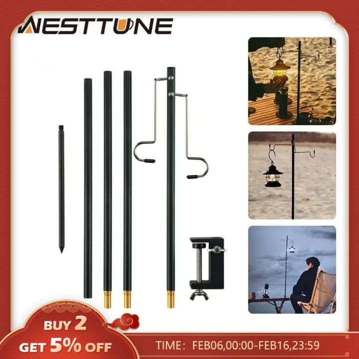 WESTTUNE 4-Section Camping Lantern Stand Aluminum Alloy Detachable Lamp ...