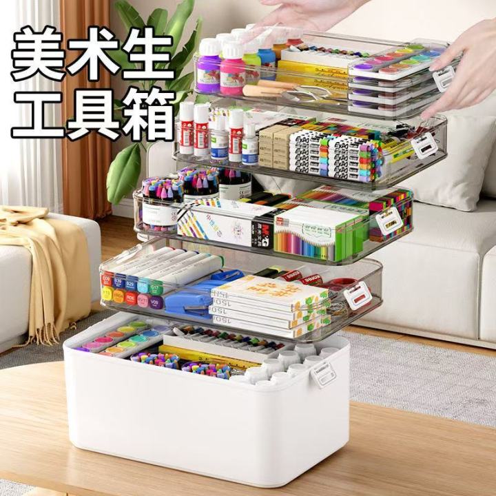 Large Plastic Art Drawing Tools Storage Box Multi-layer Partitioned ...