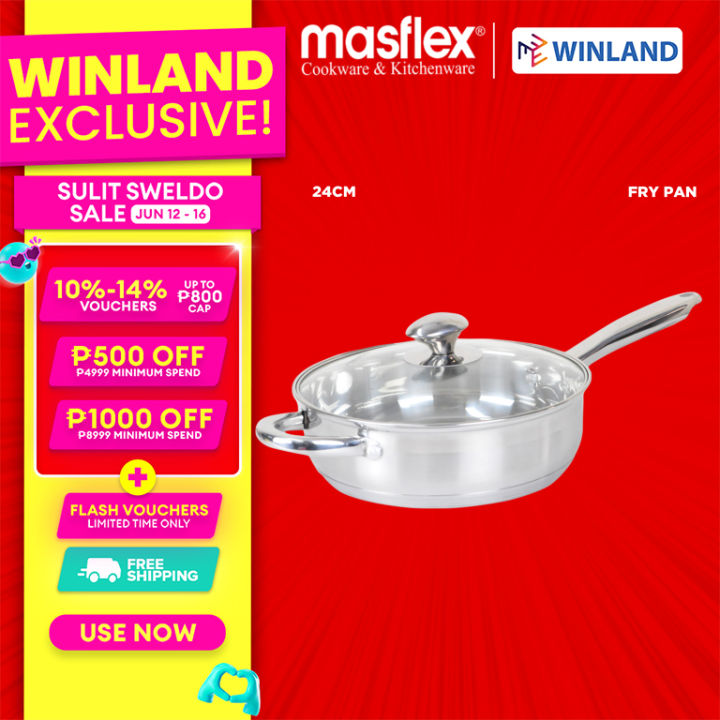 Masflex by Winland 24cm Stainless Steel Induction Frypan with Glass Lid ...