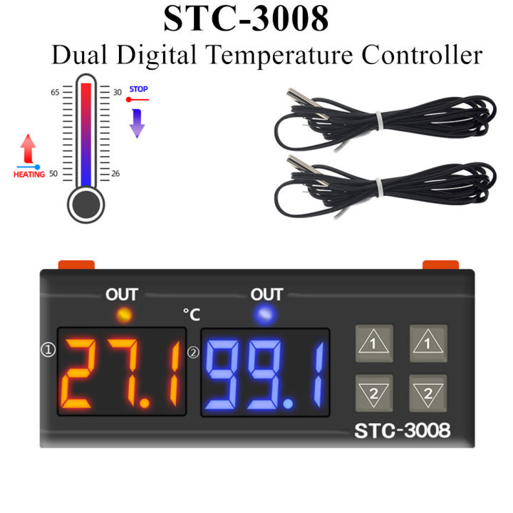 STC-3008 Temperature Controller Two Relay Output Thermoregulator Dual ...
