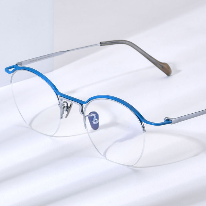 FONEX Pure Titanium Glasses Frame Men Brand Design Semi-Rimless Vintage ...
