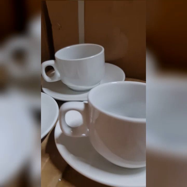 White Ceramic Cup and Saucer Set Cawan Putih Piring Tebal Kopitiam ...