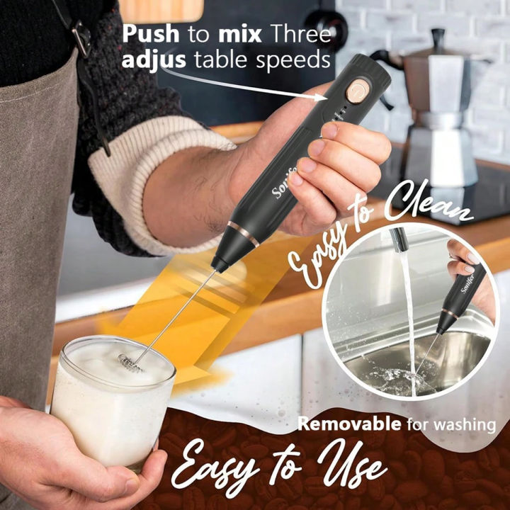 Sonifer 3-Speed Milk Frother Handheld whisker for Coffee with 2 Whisks ...